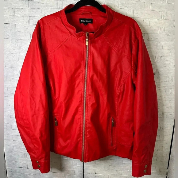 New Look | Jackets & Coats | New Look Red Leather Jacket Vegan Leather ...